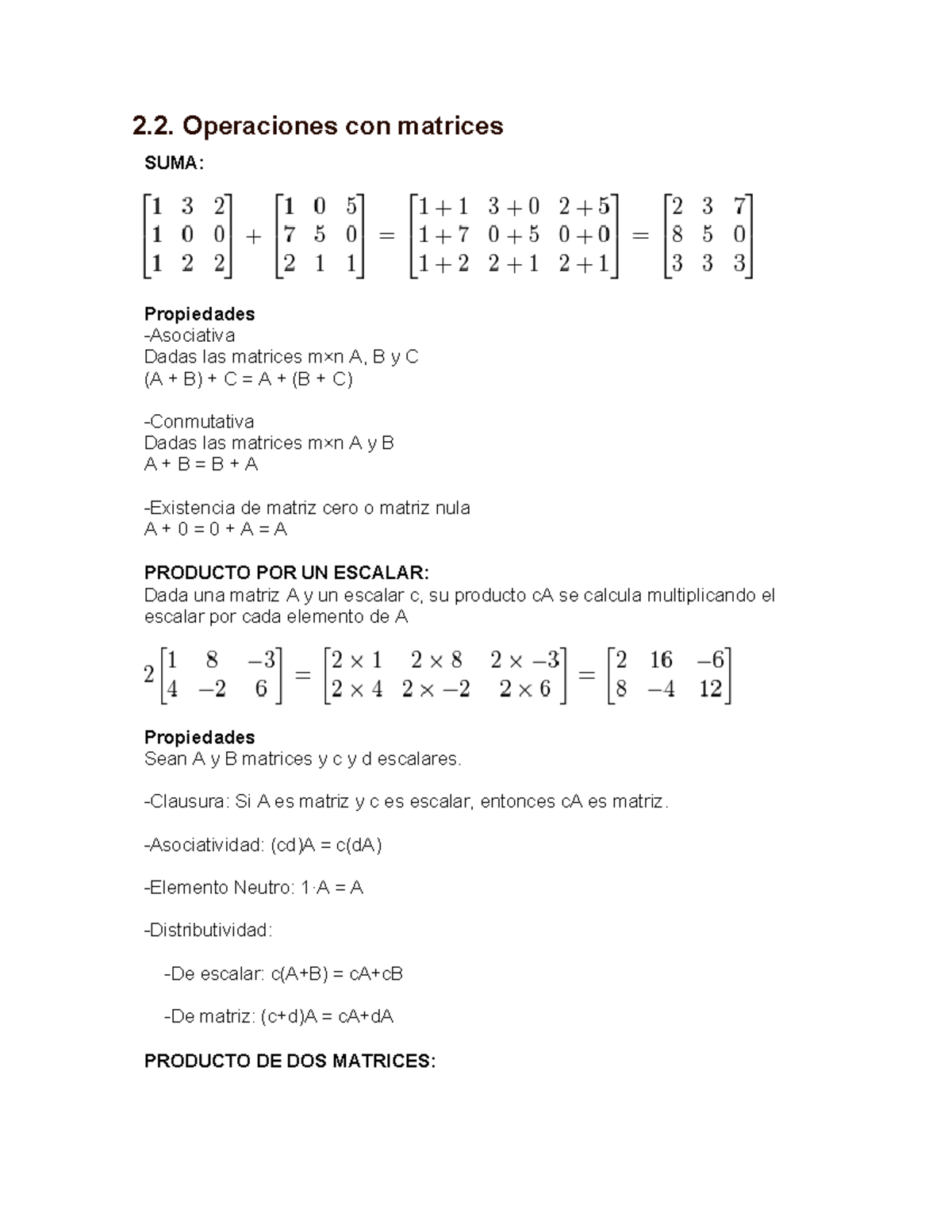 Operaciones con Matrices: Suma y Producto por Escalar - 2.2 - Studocu
