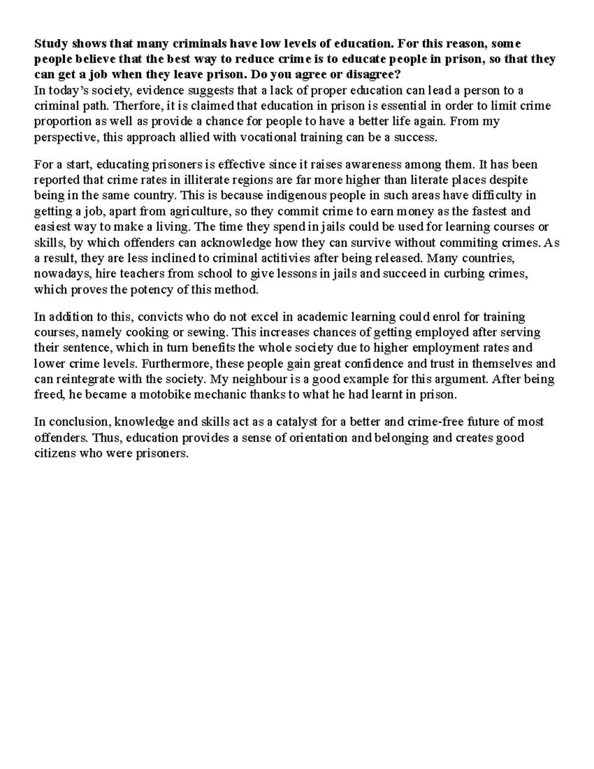 Education in Prison: Reducing Crime through Learning - FSHE - Studocu
