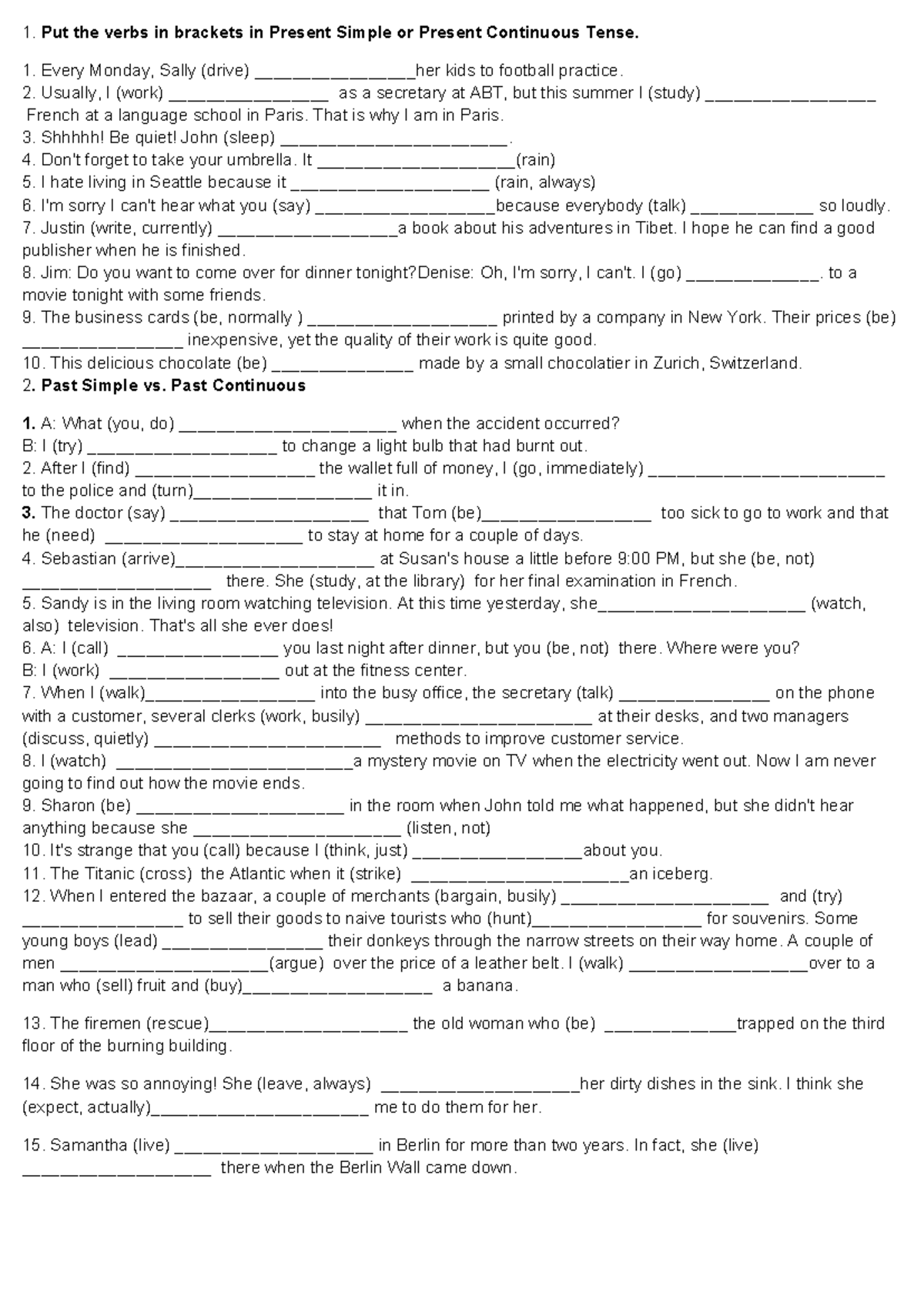 306799686 Present Simple & Continuous vs. Past Simple & Continuous ...