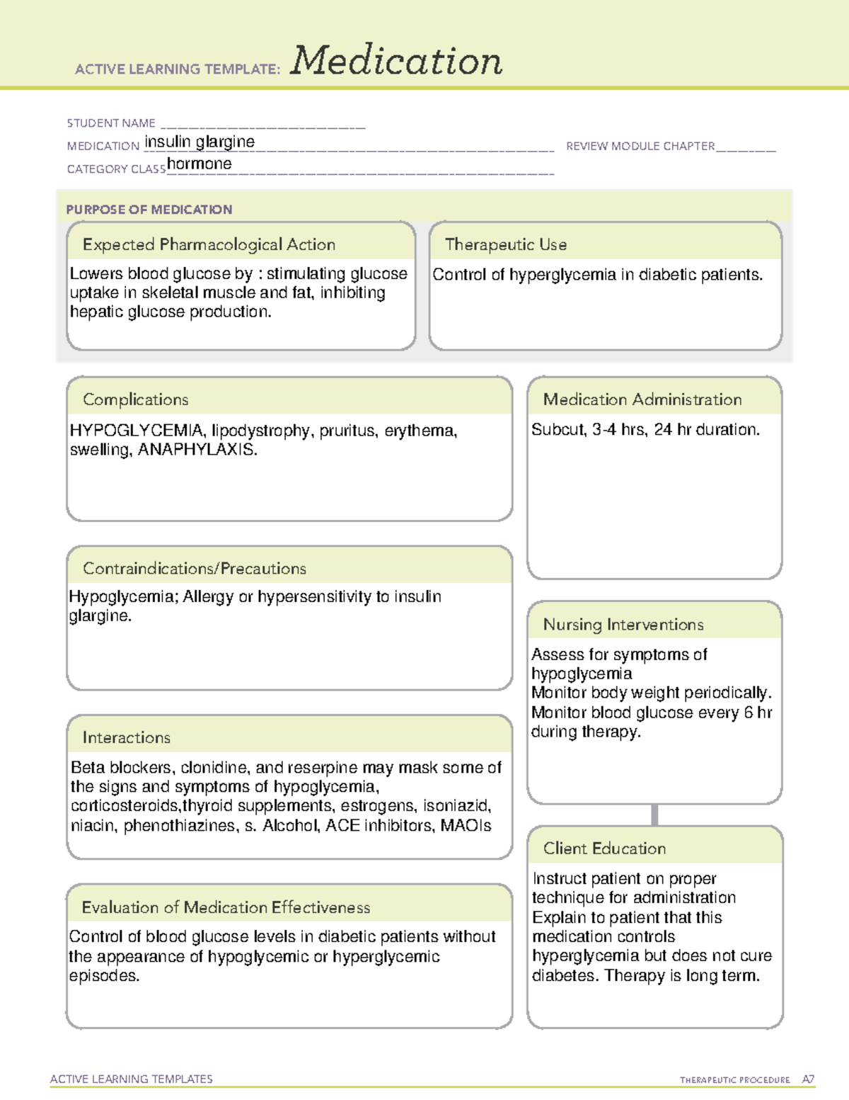 Active Learning Template: Lantus Insulin Glargine (Medication Review ...