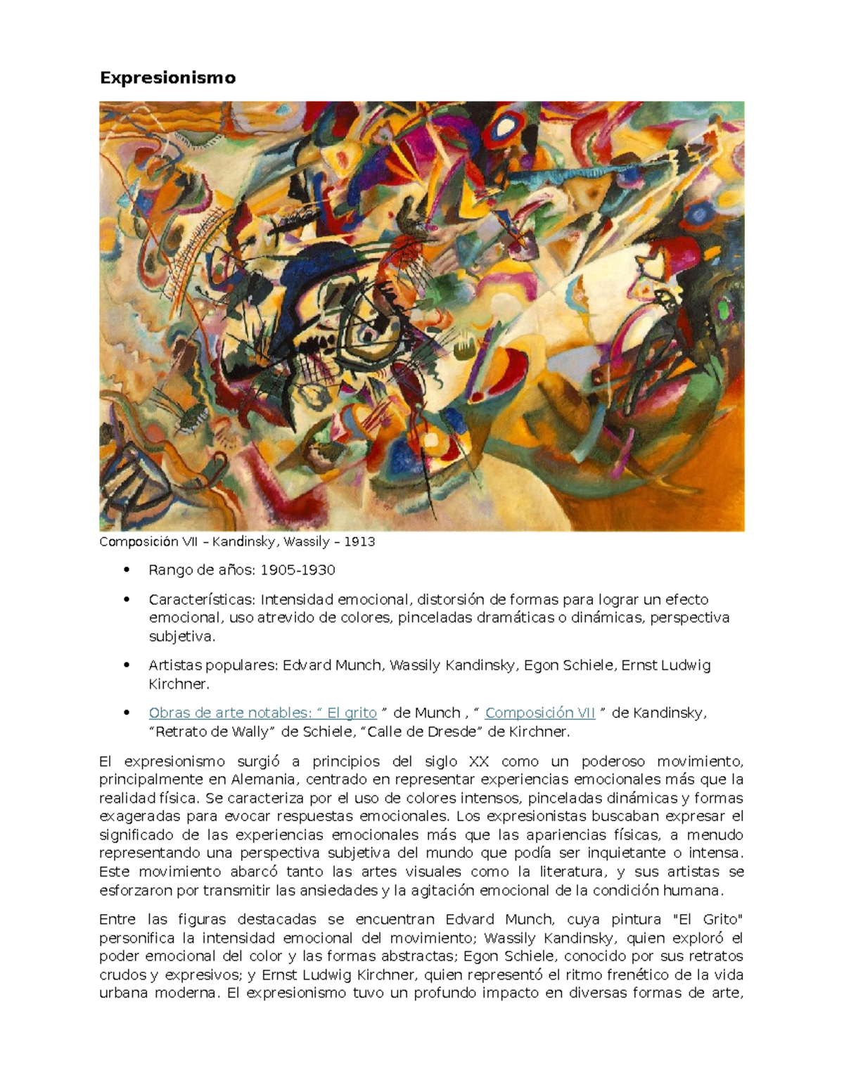 Expresionismo - exp - Expresionismo Composición VII – Kandinsky, Wassily – 1913 Rango de años ...