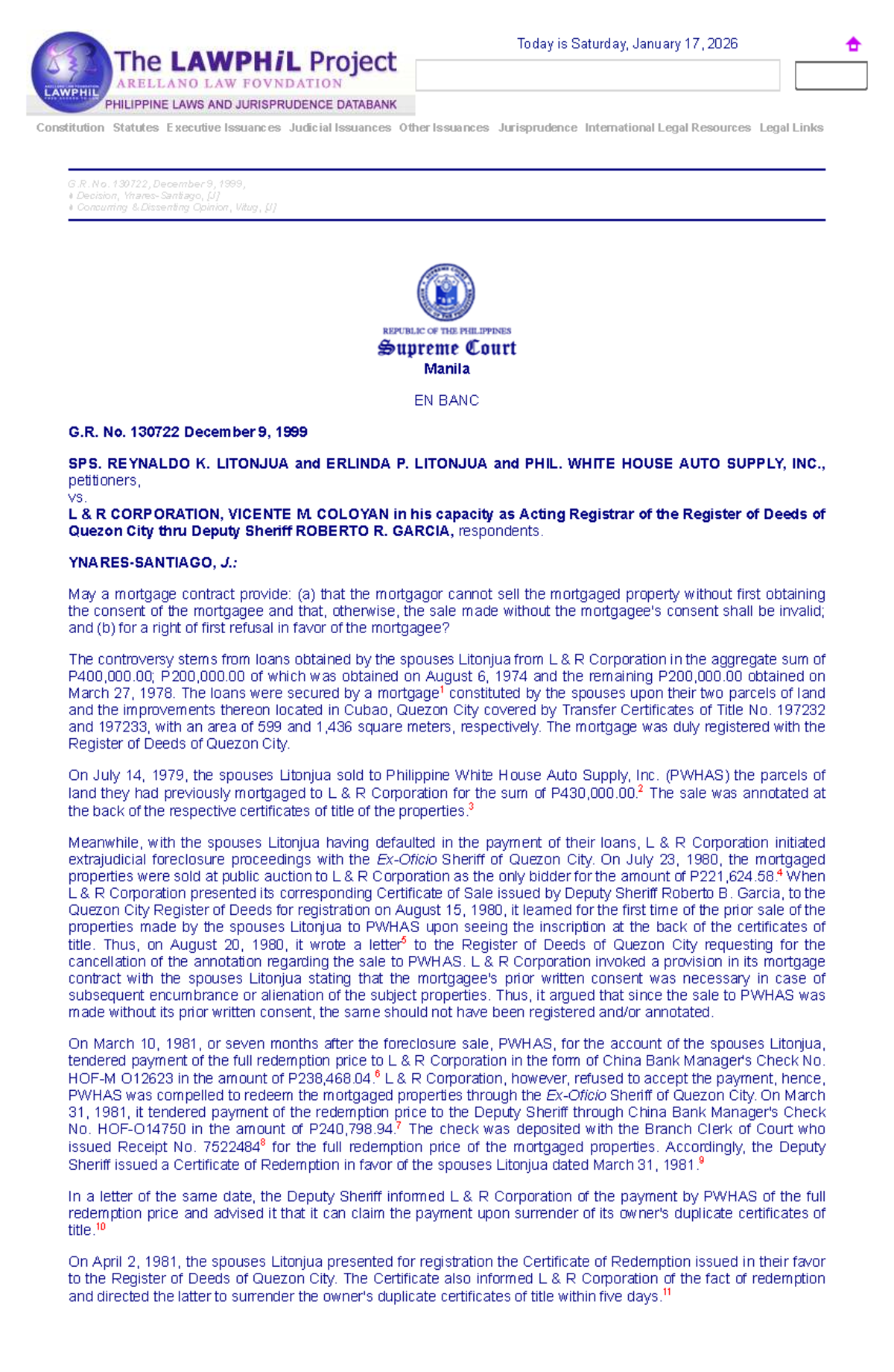G.R. No. 130722 - Analysis of Mortgage Validity and Redemption Rights ...