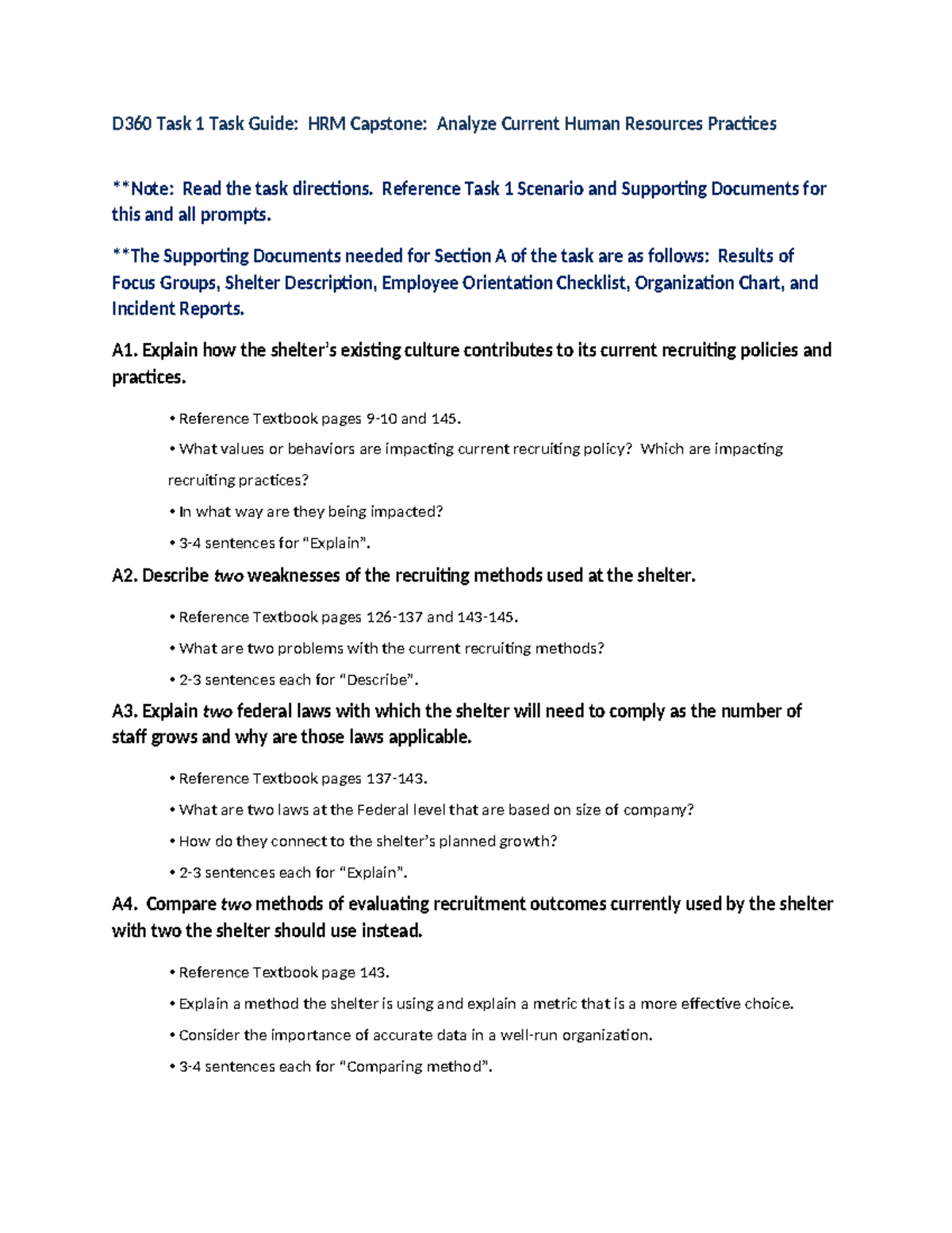 D360 Task 1 Guide: Analyzing HR Practices in Shelters - Studocu