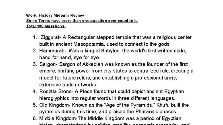 World History (HIST101) Midterm Review: Key Terms & Concepts Guide ...