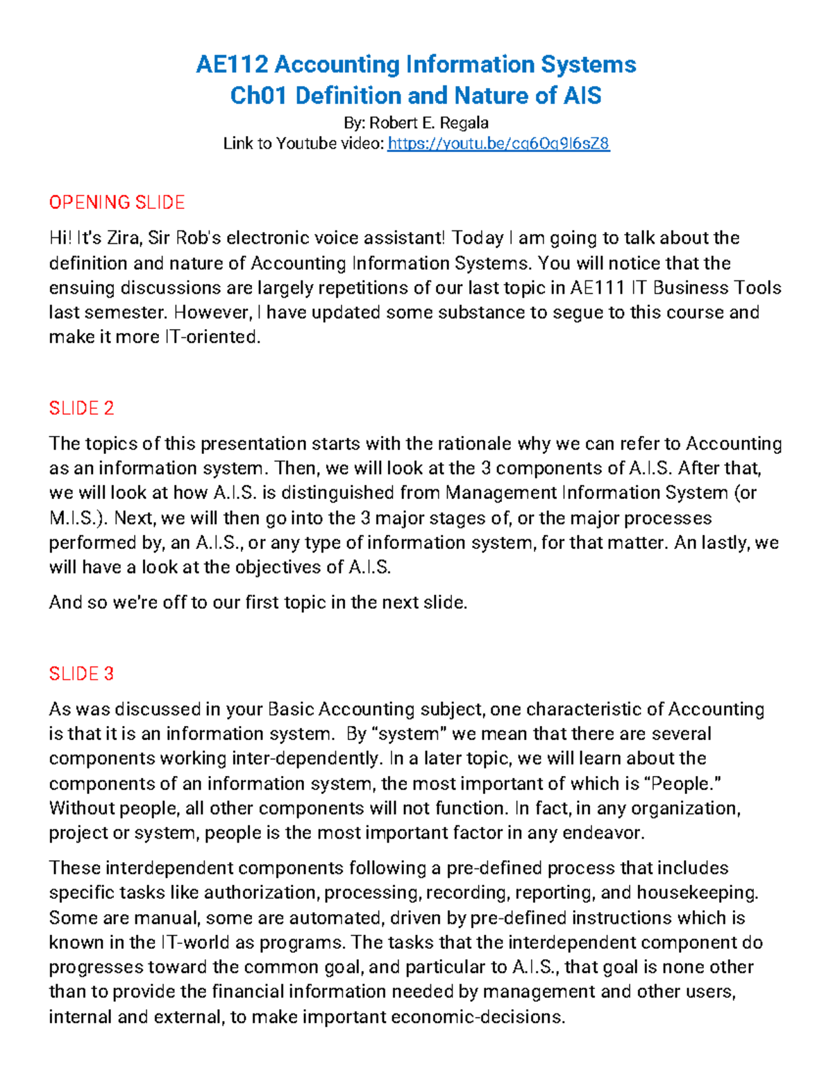 Ch01 Definition and Nature of AIS - AE112 Accounting Information ...