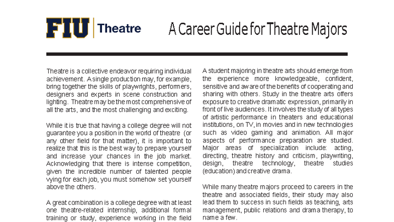 FIU Theatre Career Guide: Opportunities & Skills for 2025-26 - Studocu