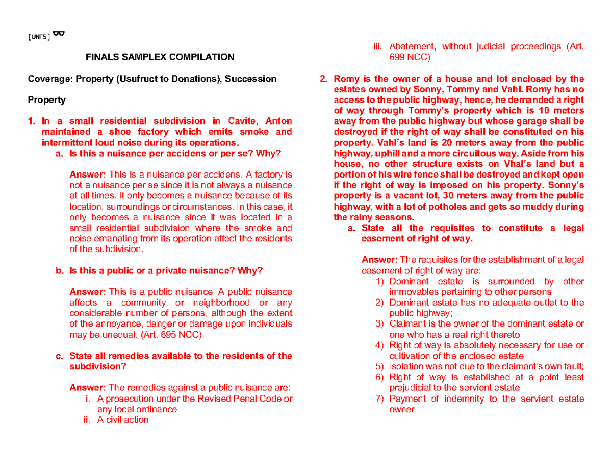 Finals Compilation: Property & Succession (Civil Law) - Studocu