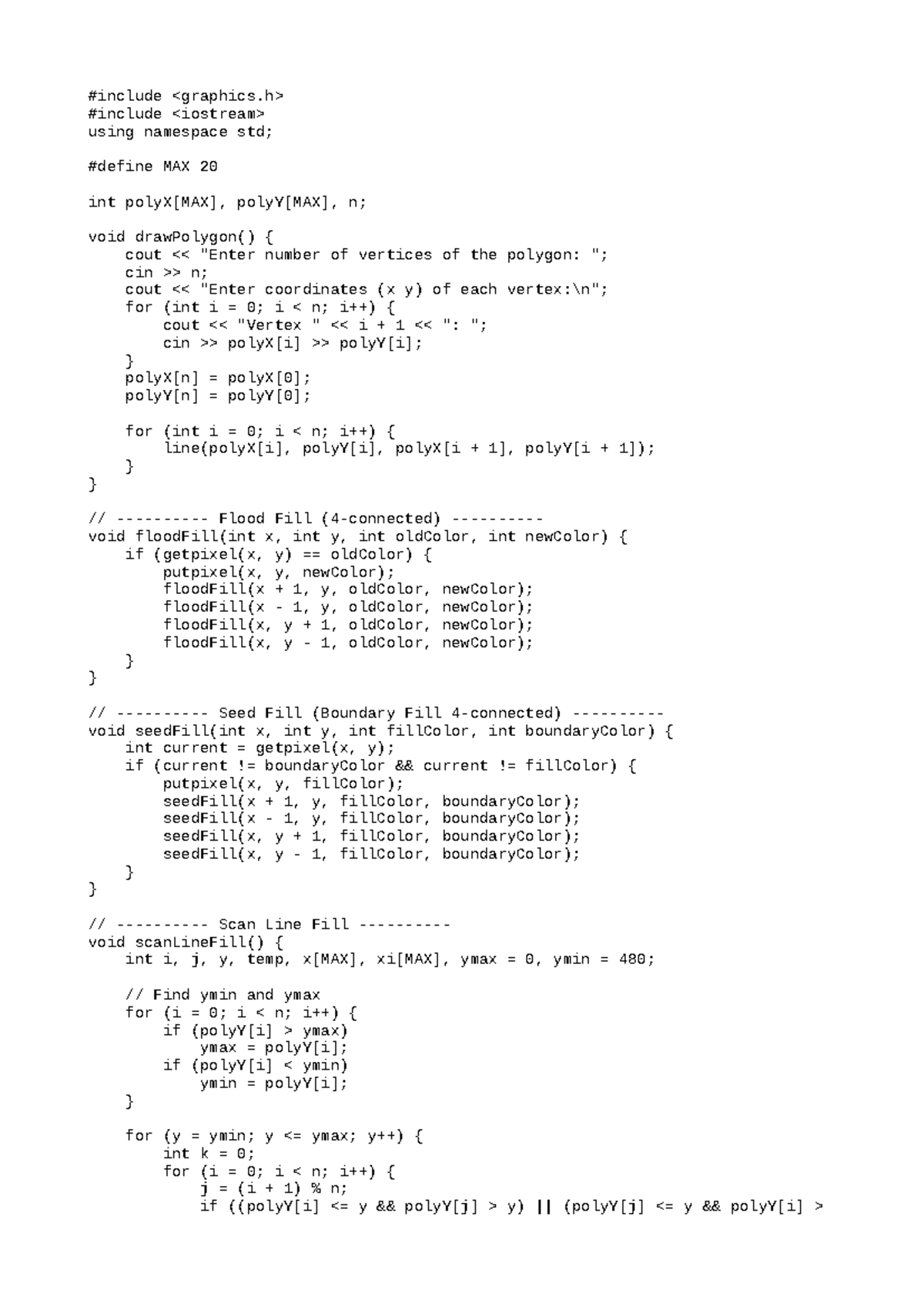 Polygon Filling Algorithm: Implementation and Techniques in C++ - Studocu