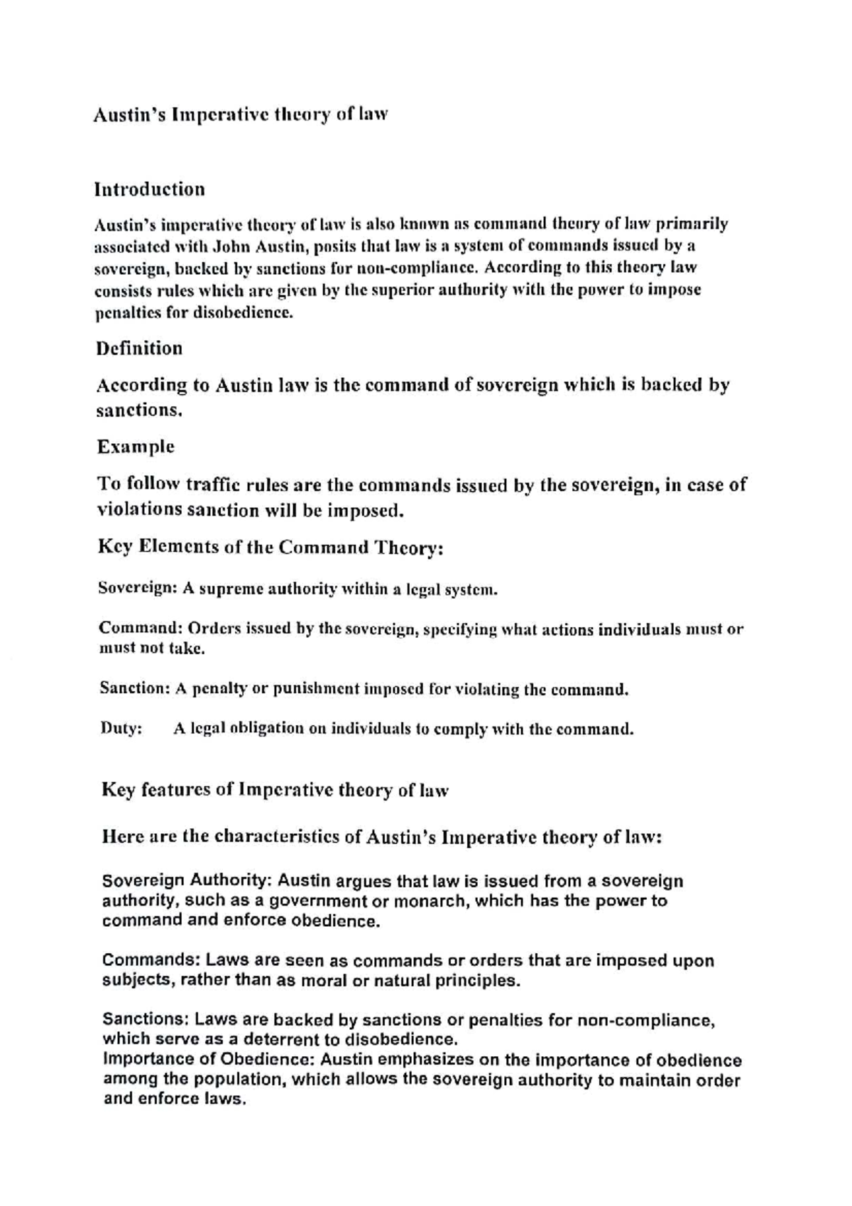 Austin's Command Theory of Law: Key Elements & Features - Studocu