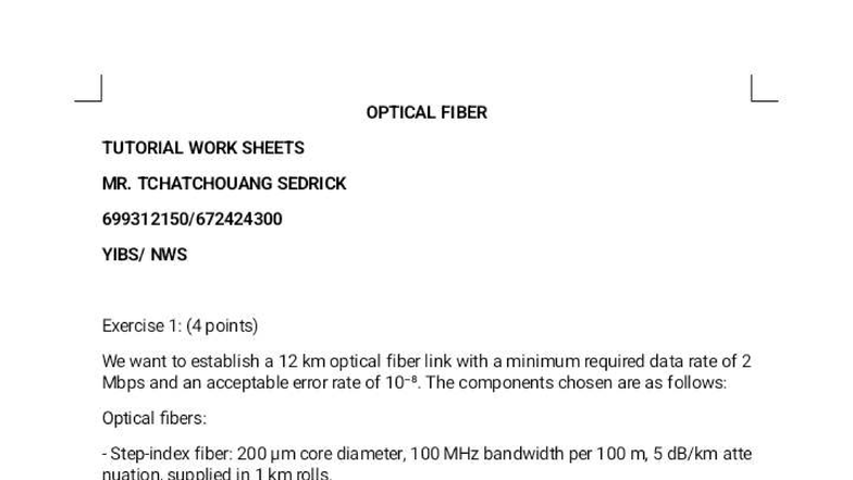 OPTICAL FIBER ASSIGNMENT WORKSHEETS NWS 2023 - Studocu