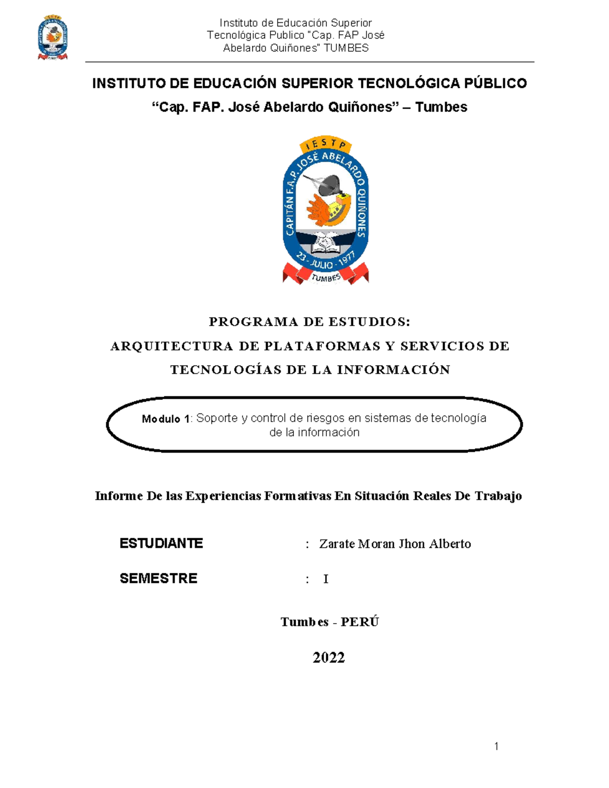 Informe de Experiencias Formativas - APSTI Módulo 1: Soporte y Control ...