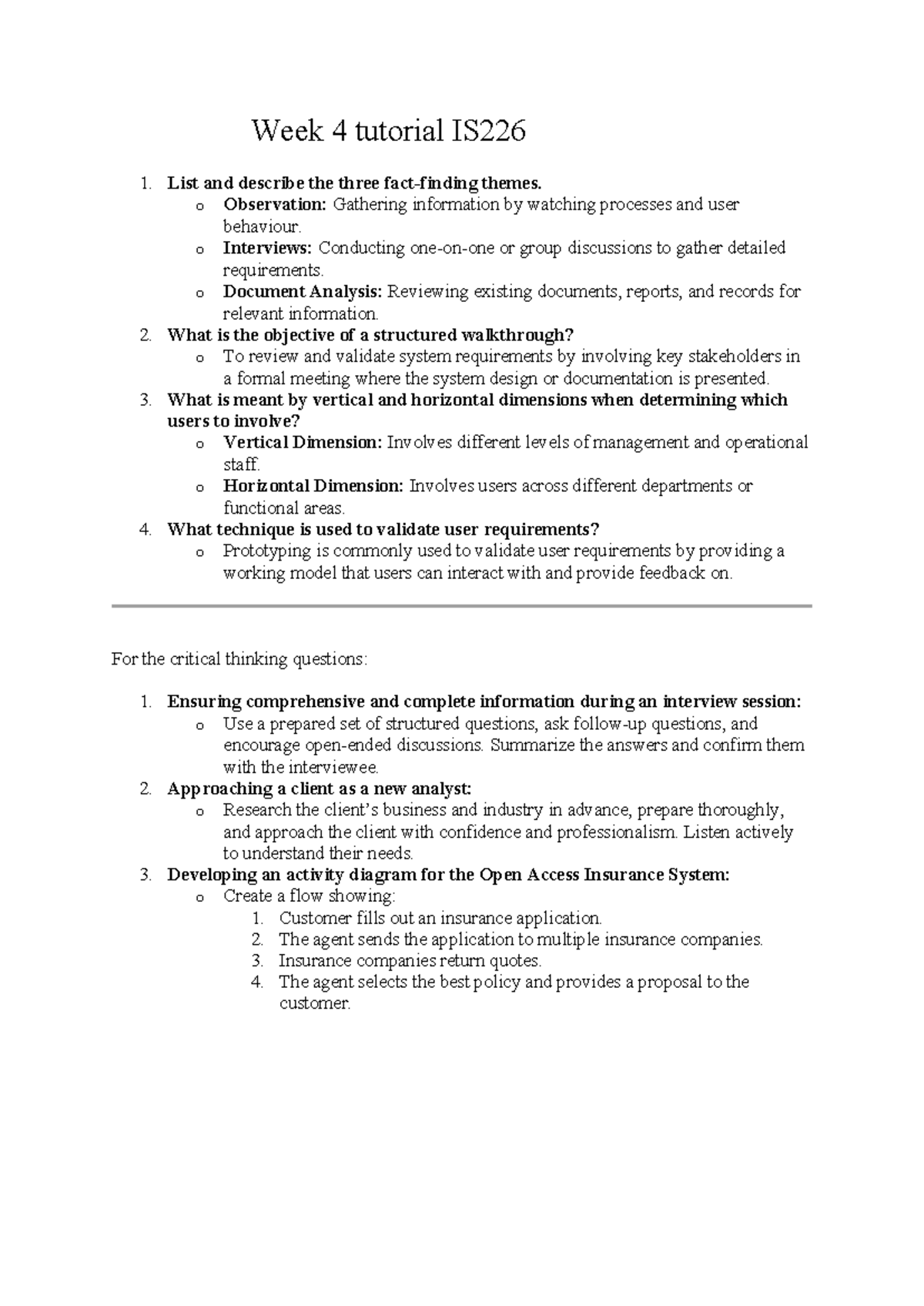 Week 4 tutorial IS226 - lecture notes - Week 4 tutorial IS 1. List and ...