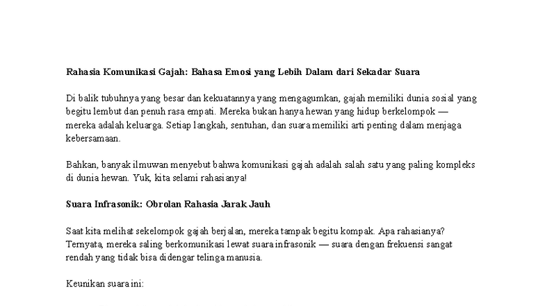 Rahasia Komunikasi Gajah: Emosi dan Bahasa Infrasonik - Studocu