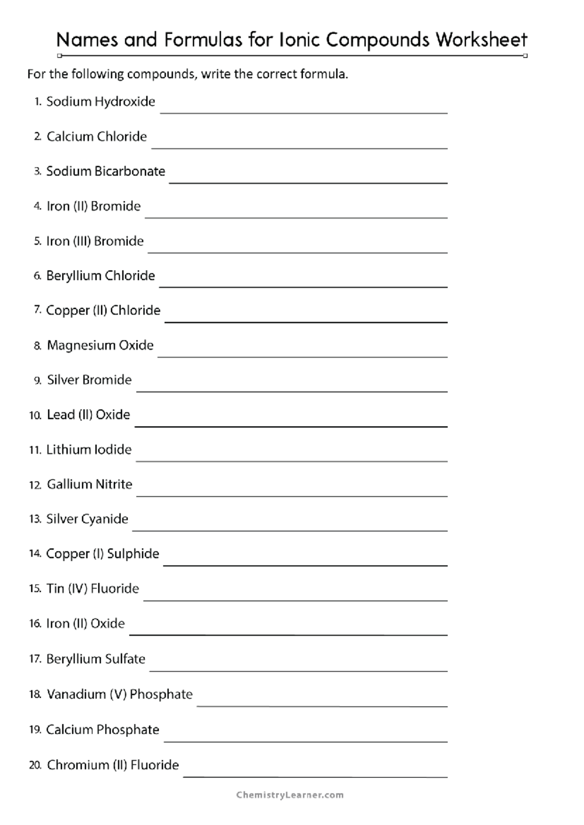 Ionic Compounds Worksheet: Names & Formulas for Chemistry 101 - Studocu