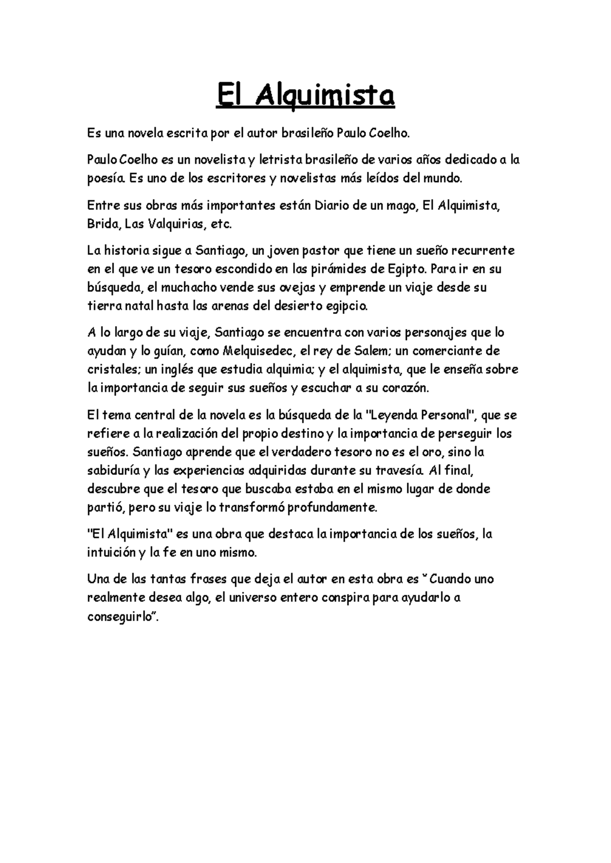 El alquimistaa - un resumen sobre el alquimista, ya preparado para ...