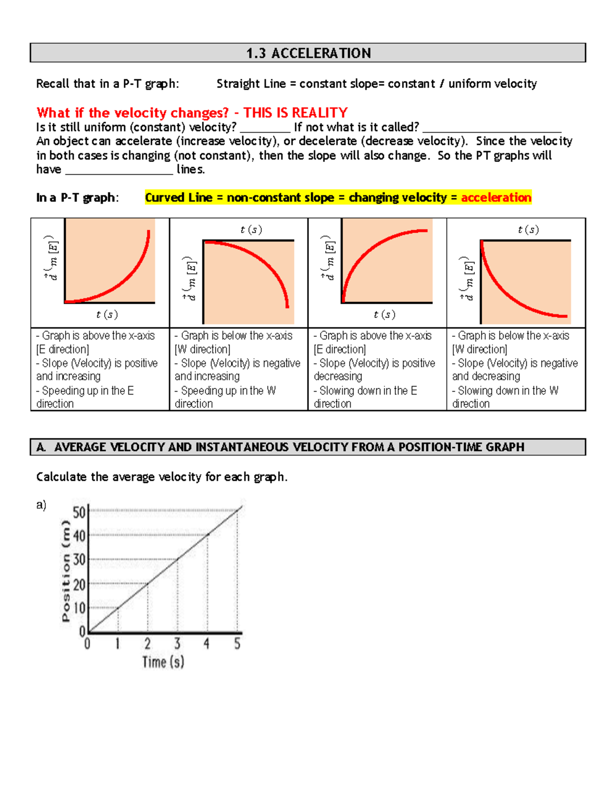 Physics 1.3: Acceleration and Velocity Analysis - Studocu