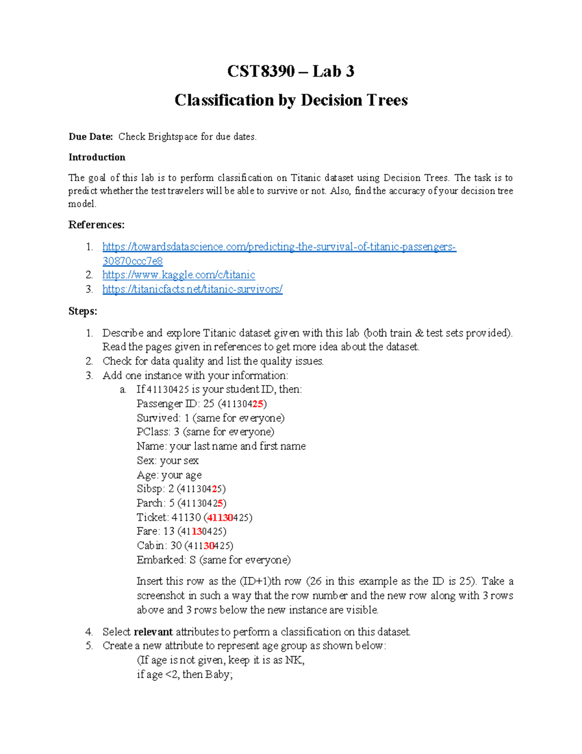 CST8390 - Lab 3: Decision Tree Classification on Titanic Dataset - Studocu