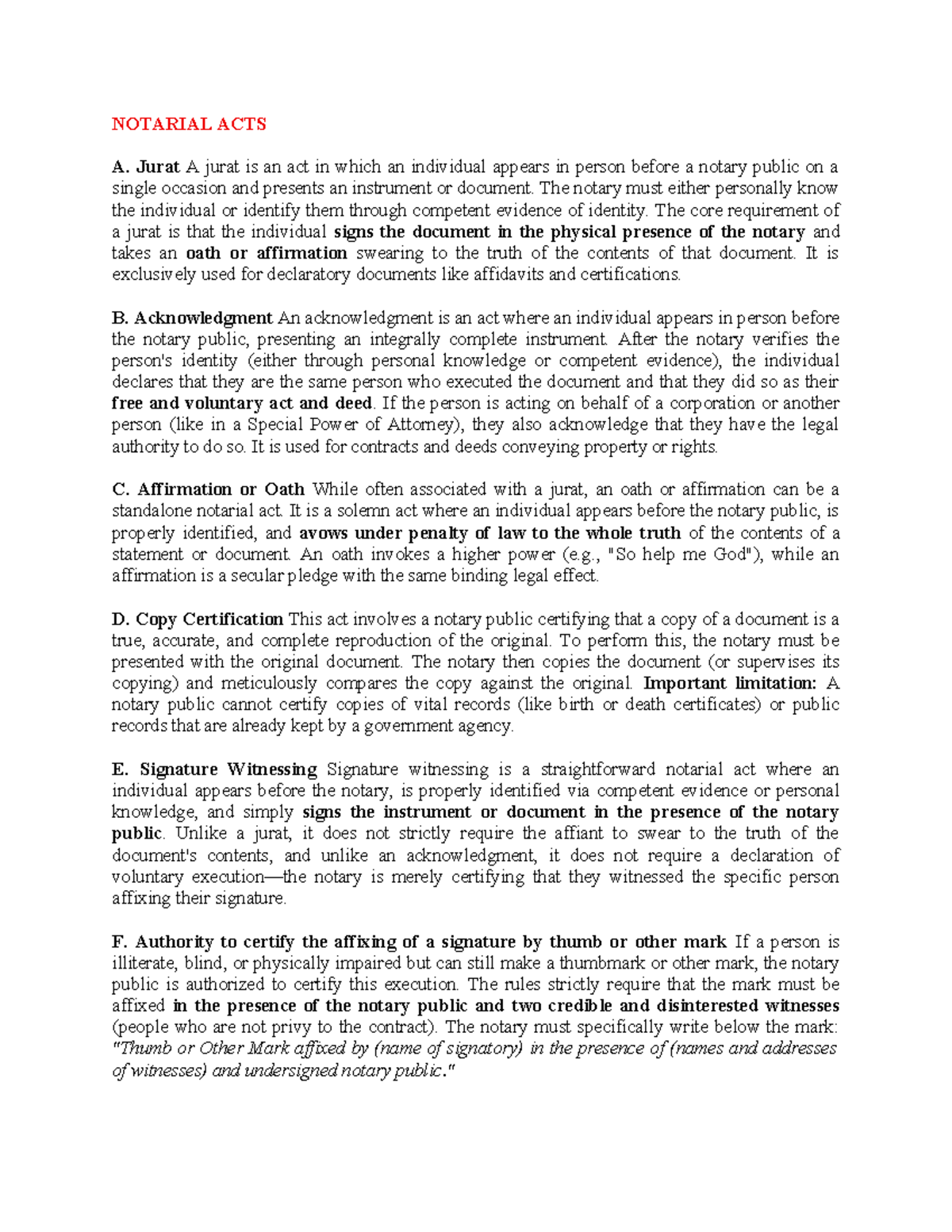 Notarial Acts: Jurat, Acknowledgment, Oath & Certification Notes - Studocu