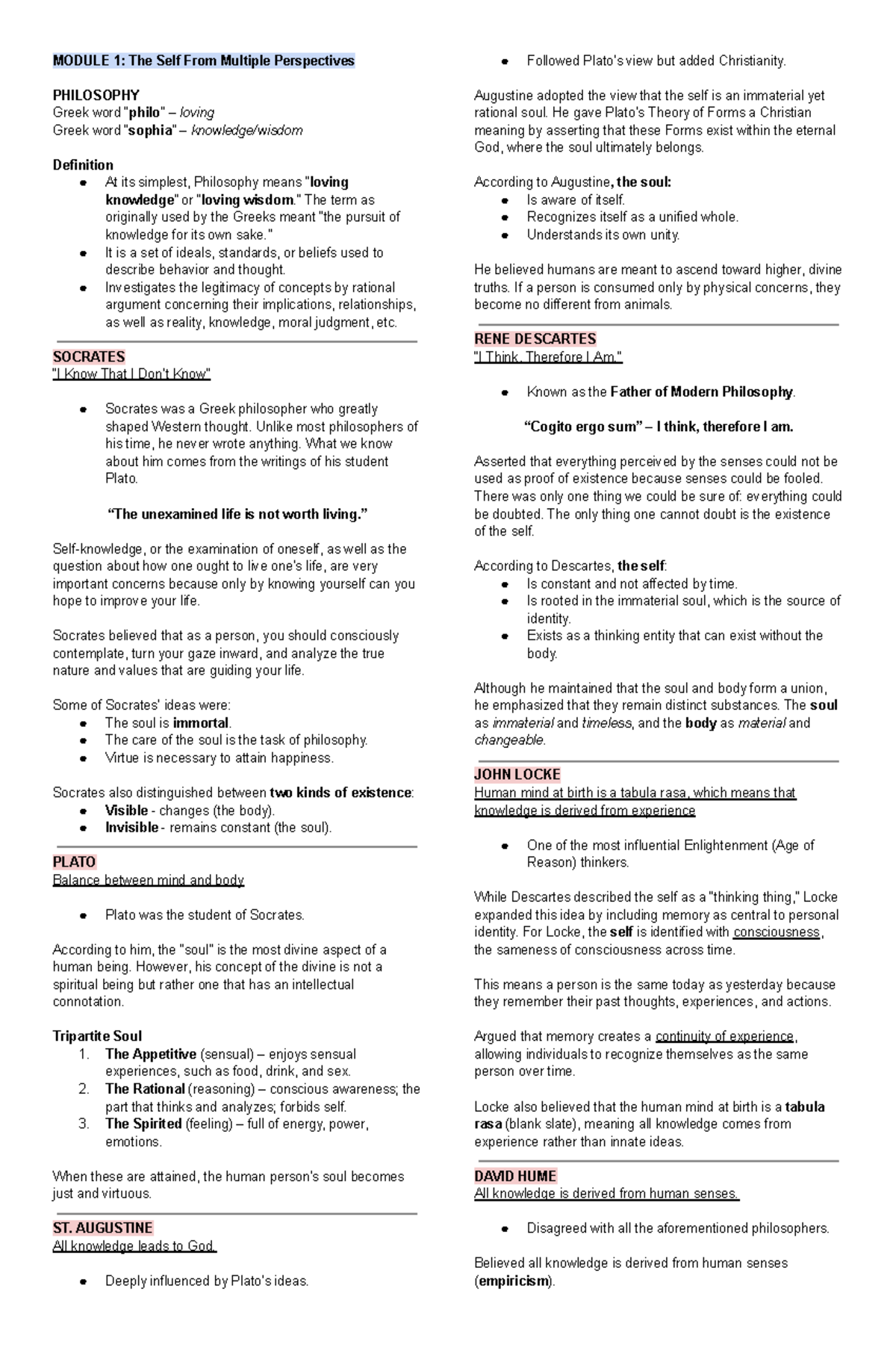 PHIL 101: Understanding The Self from Multiple Perspectives - Studocu