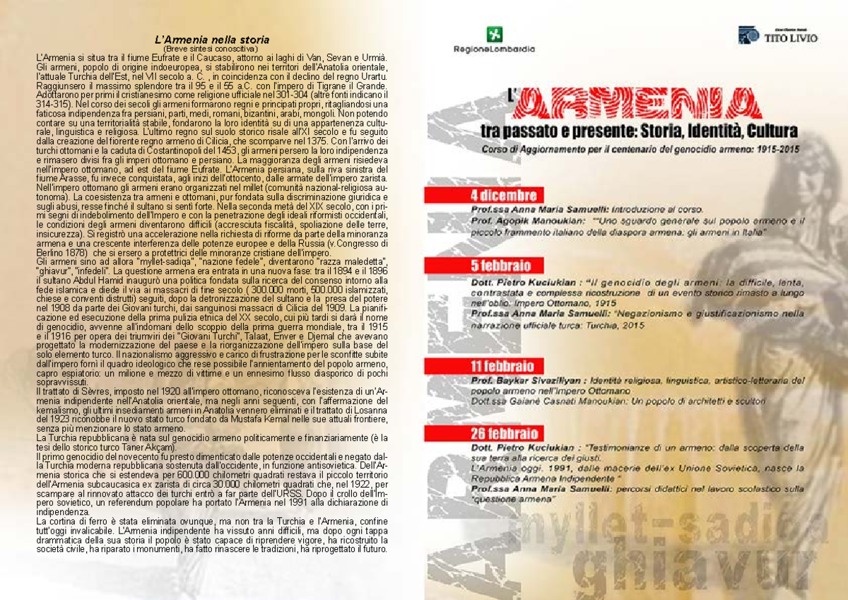Depliant. Storia del popolo armeno. Ciclo di conferenze. - Studocu