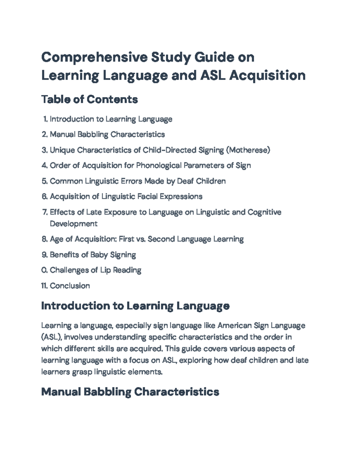 ASL Acquisition: Comprehensive Study Guide on Language Learning - Studocu