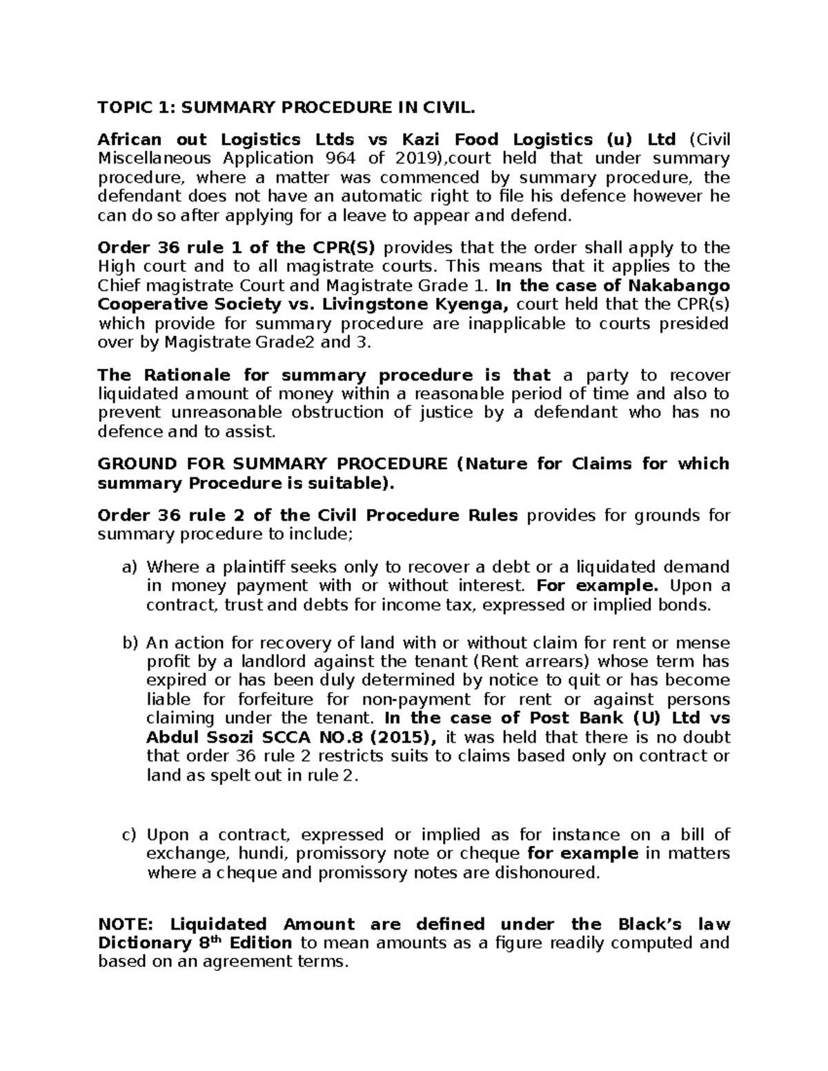 Civil Procedure Summary: Key Insights on Summary Procedure (CIV 101 ...