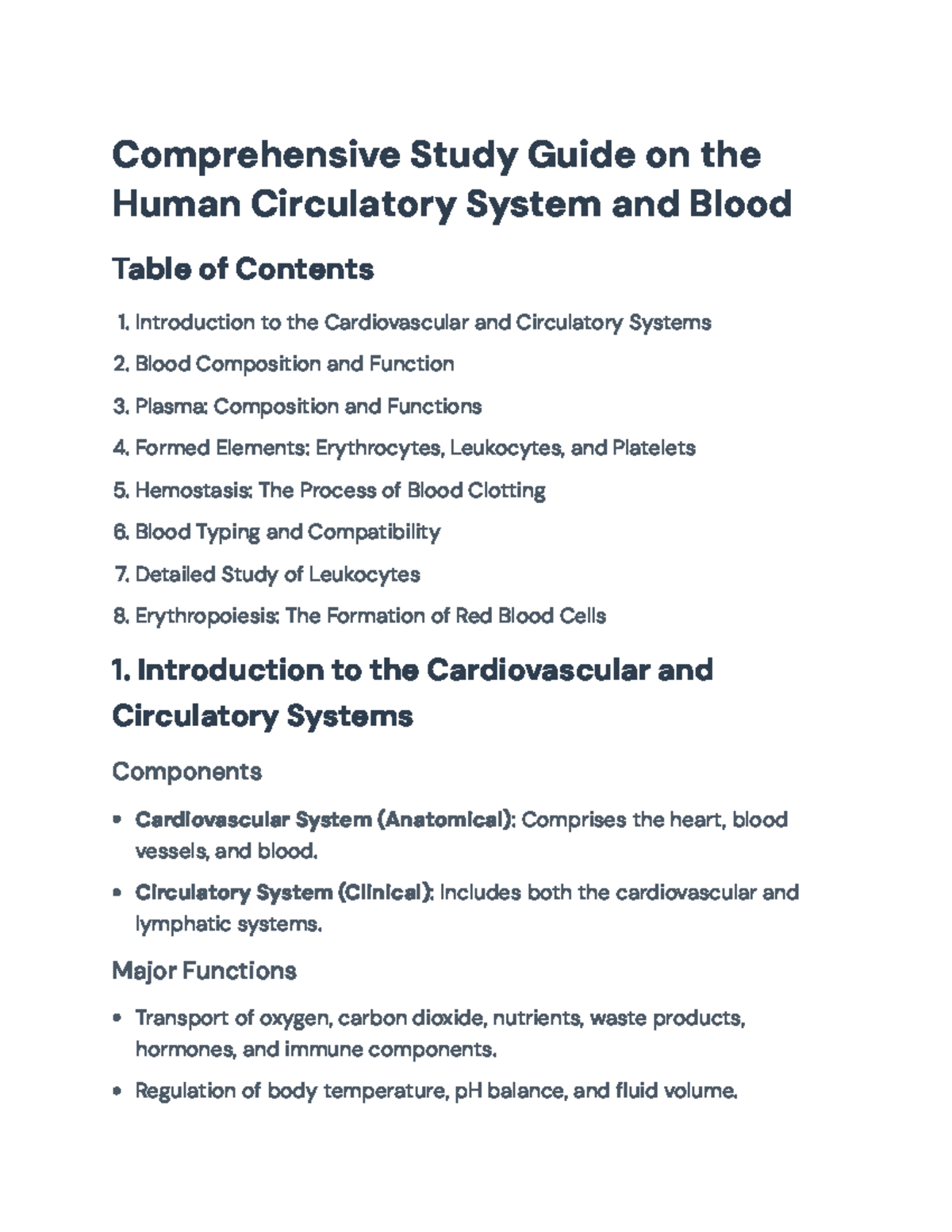Comprehensive Guide on the Human Circulatory System & Blood (BIO101 ...