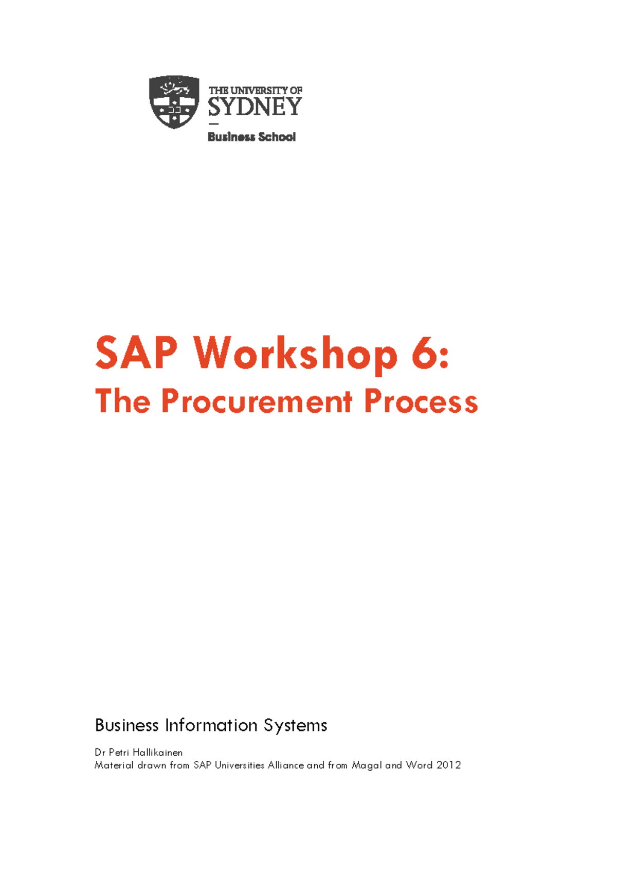 SAP Workshop 6 INFS3040 S2 2025: Procurement Process II Guide - Studocu
