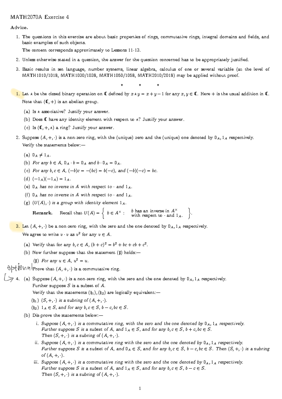 MATH2070A Assignment 4 - Abstract Algebra Homework - Studocu