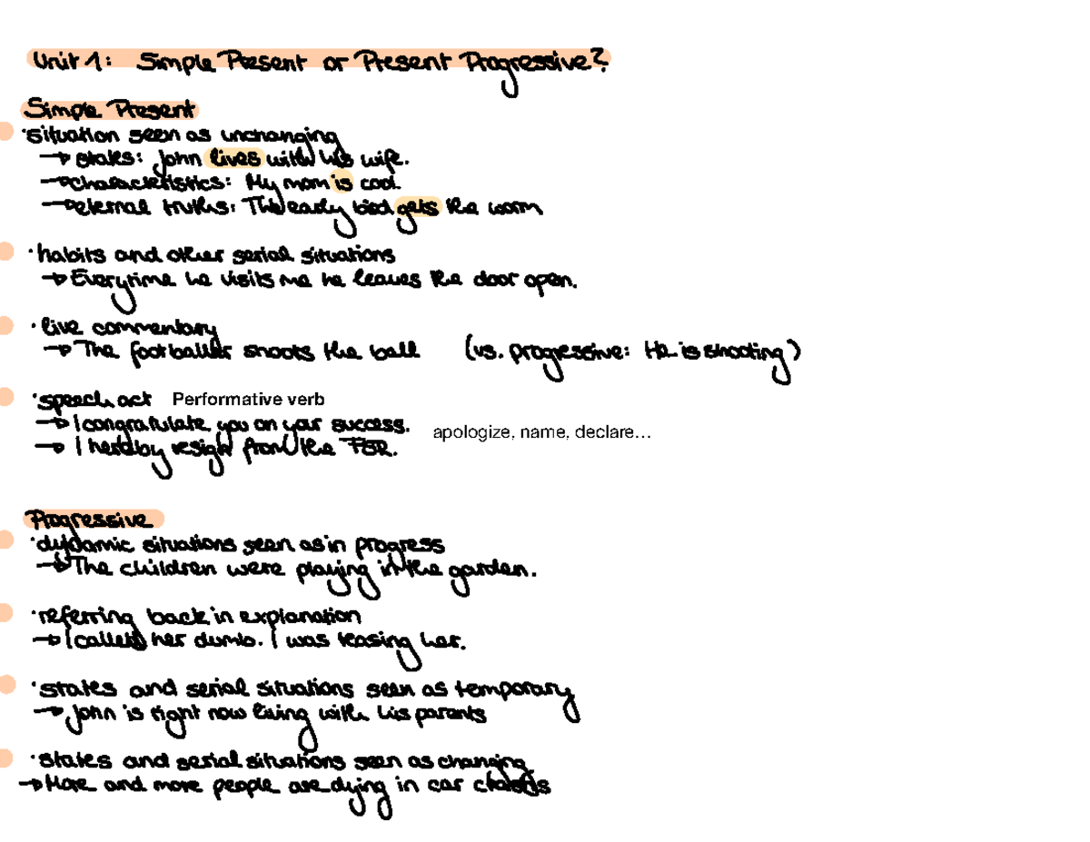 Unit 1: Simple Present vs. Present Progressive - Grammar Notes SoSe ...