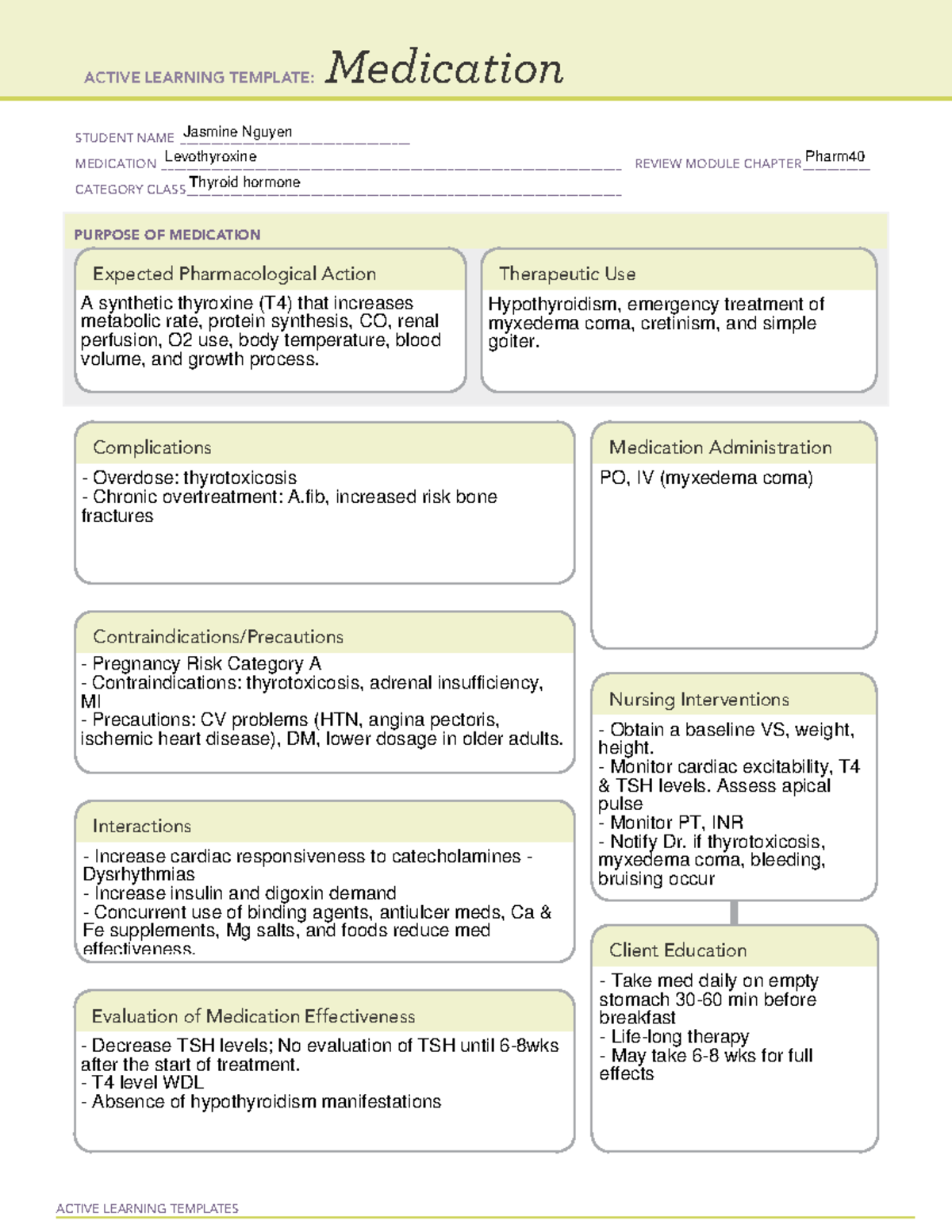 ATI Med - Levothyroxine Active Learning Template Review - Studocu