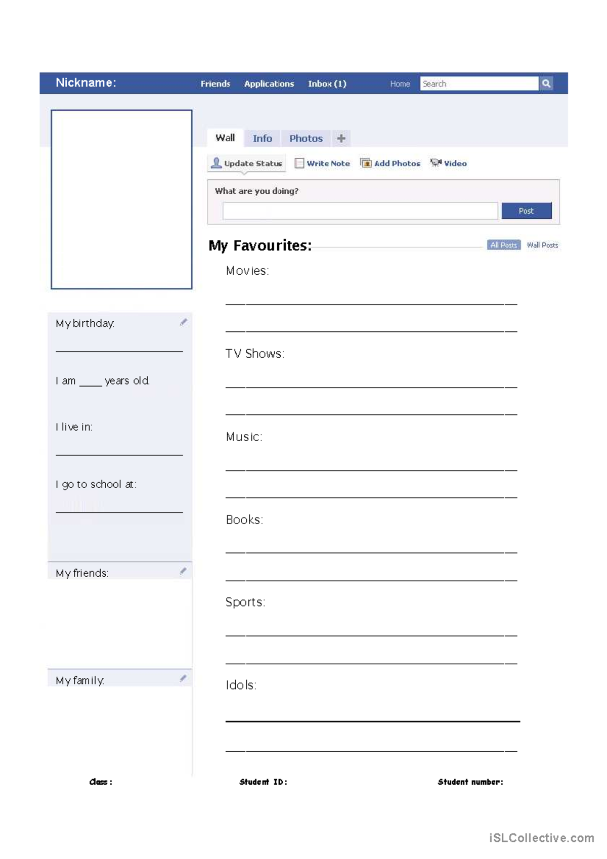 My Facebook Profile Worksheet - [Type text] [Type text] [Type text ...
