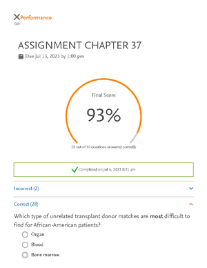 Elsevier Adaptive Quizzing - Quiz performance - Exit Performance Chapter 50 Quiz Due May 18 ...