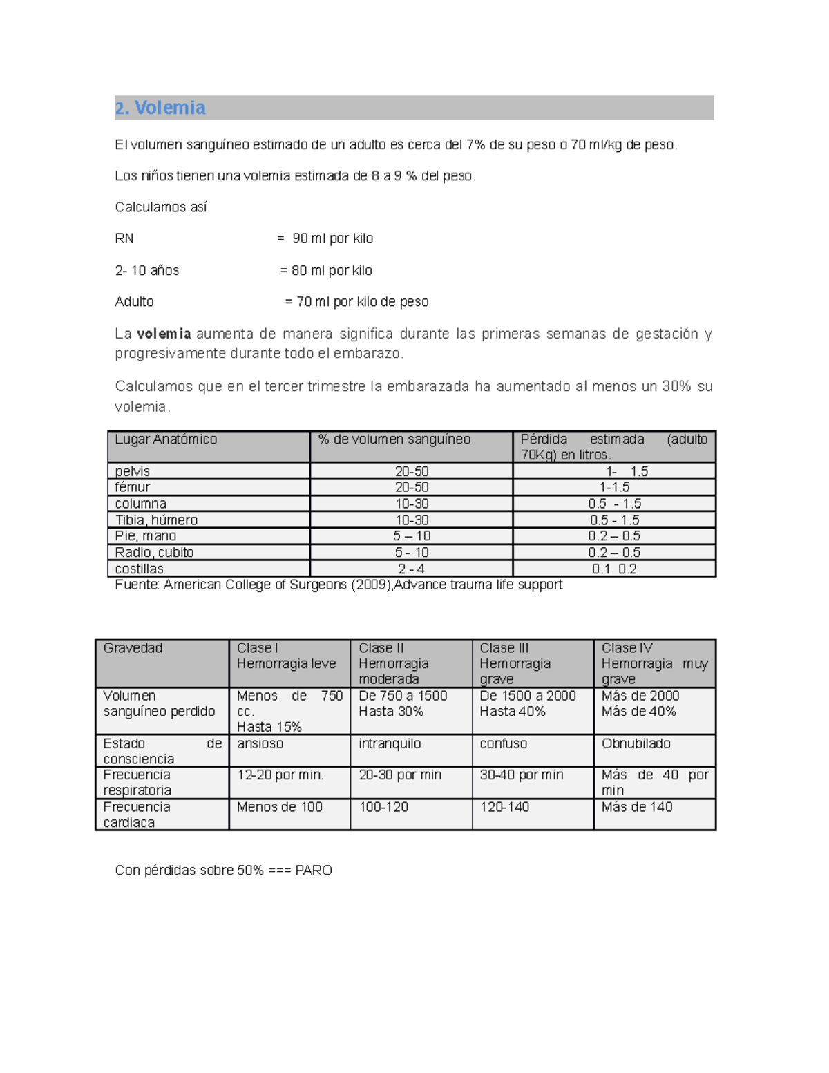 Volemia apunte - enfermeria - 2. Volemia El volumen sanguíneo estimado ...