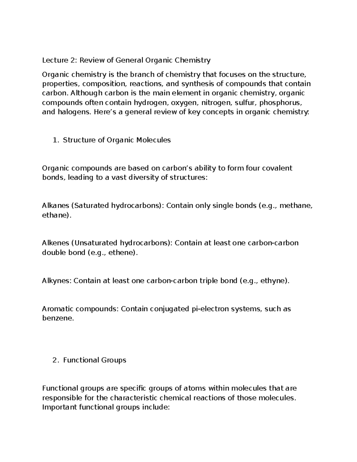 Org. Chem - Lecture 2: Review of General Organic Chemistry - Studocu