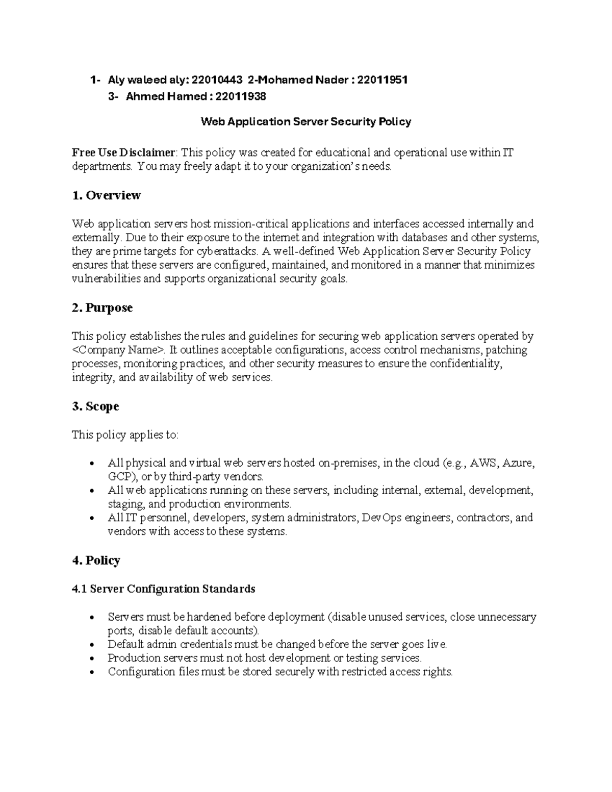 Web Application Server Security Policy (22010443, 22011951, 22011938) - Studocu