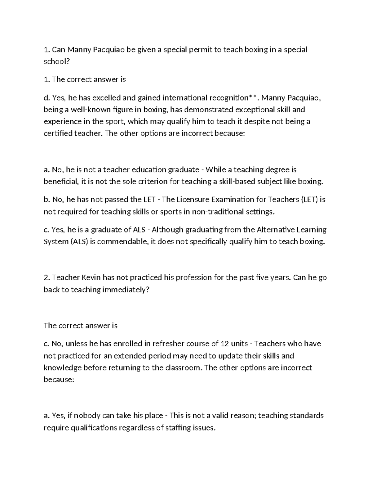 SET-C - Q&A on Teaching Standards and Regulations Insights - Studocu