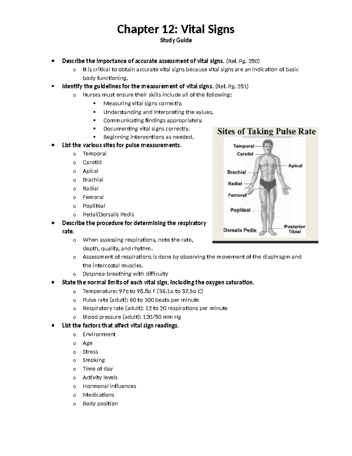 Chapter 12 Vital Signs: Study Objectives and Guidelines - Studocu