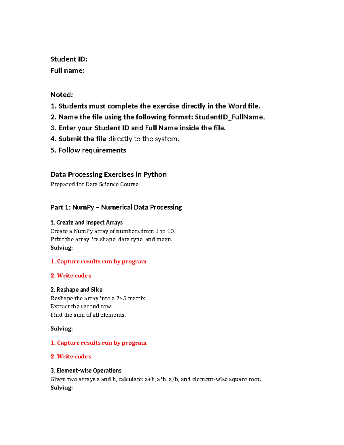 Data Processing Exercises in Python for Data Science Course (Part 1 ...