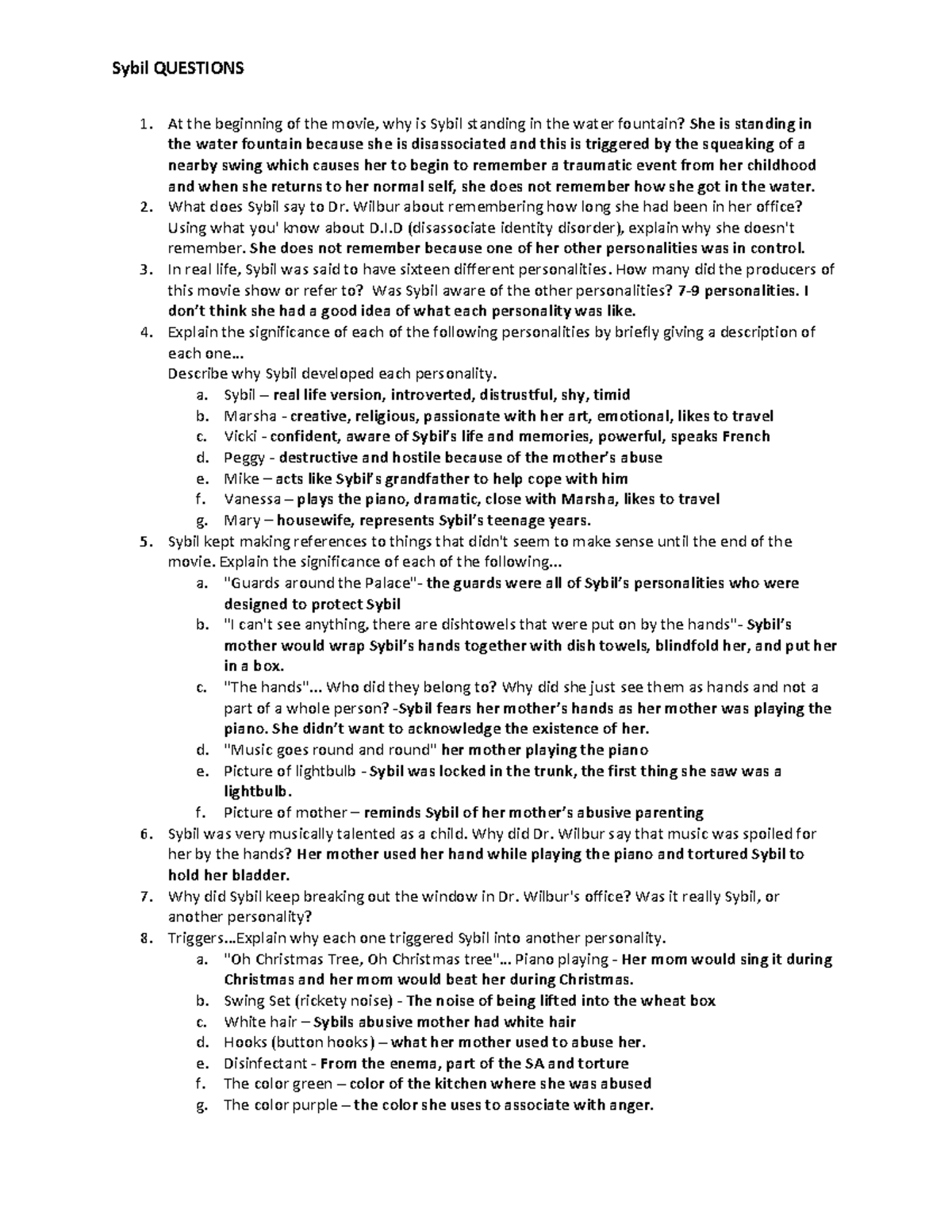 Sybil Character Analysis: D.I.D. Insights from the Movie - Studocu