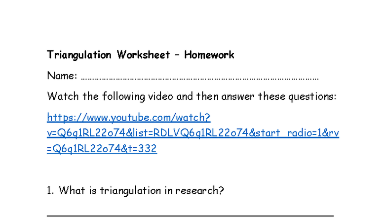Triangulation Homework Questions a - Triangulation Worksheet – Homework ...