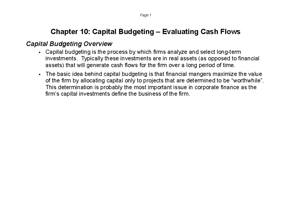 Chapter 10 - Capital Budgeting: Evaluating Long-Term Investments - Studocu