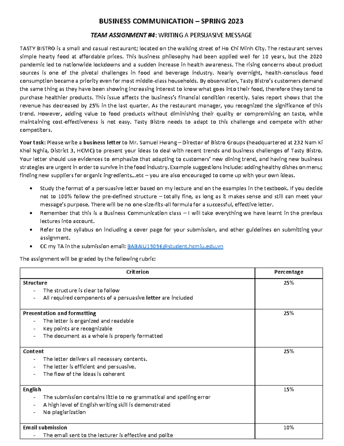 BUS-Comm 2023: Team Assignment #4 - Persuasive Business Letter Writing ...