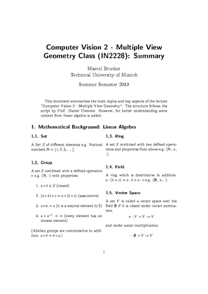 CVII Summary - Computer Vision II: Multiple View Geometry Overview ...