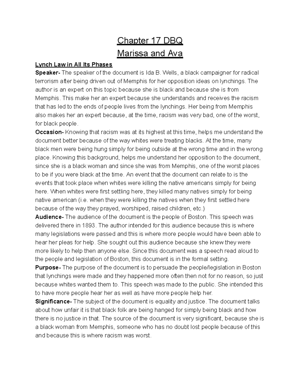 Chapter 17 DBQ - dbq - Chapter 17 DBQ Marissa and Ava Lynch Law in All ...