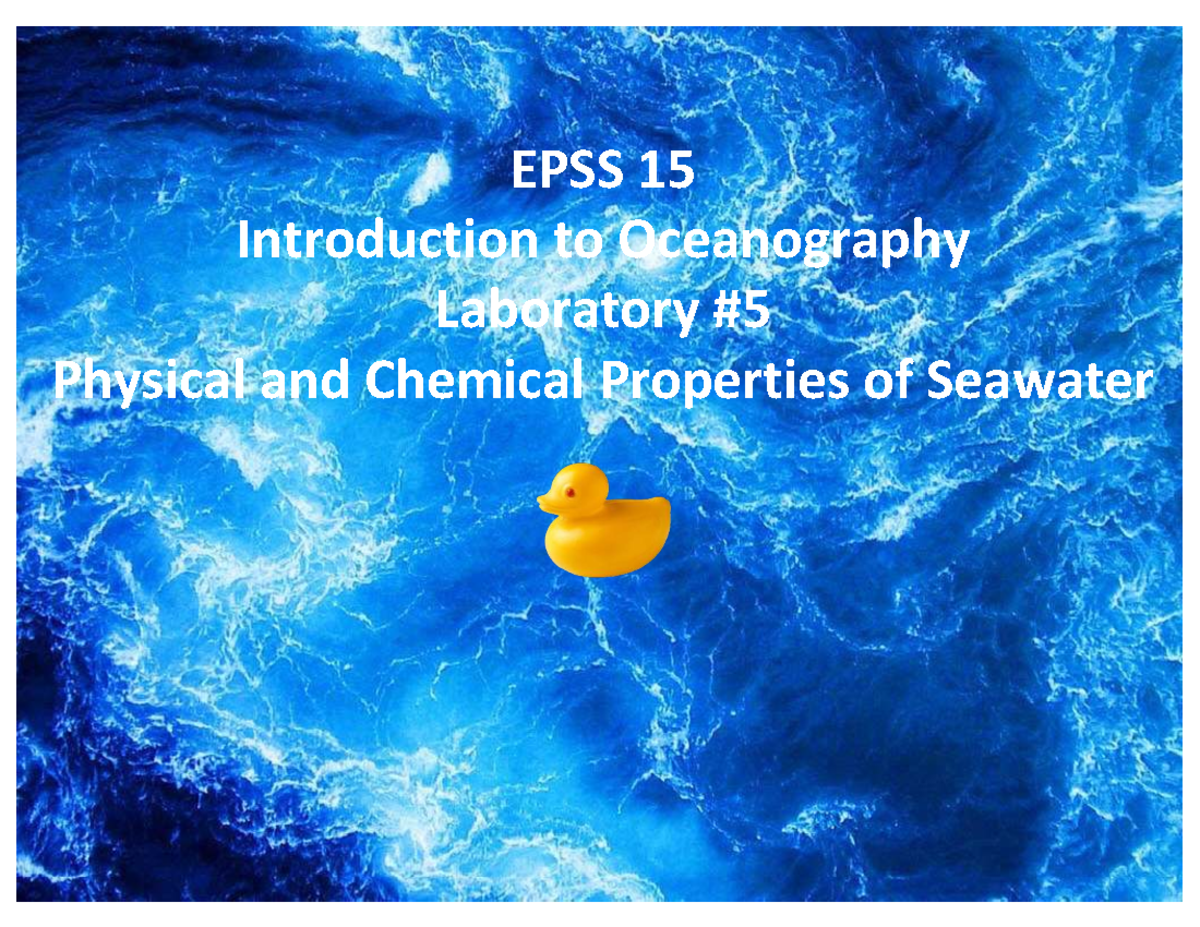 EPSS 15 Lab #5: Exploring Physical & Chemical Properties of Seawater ...