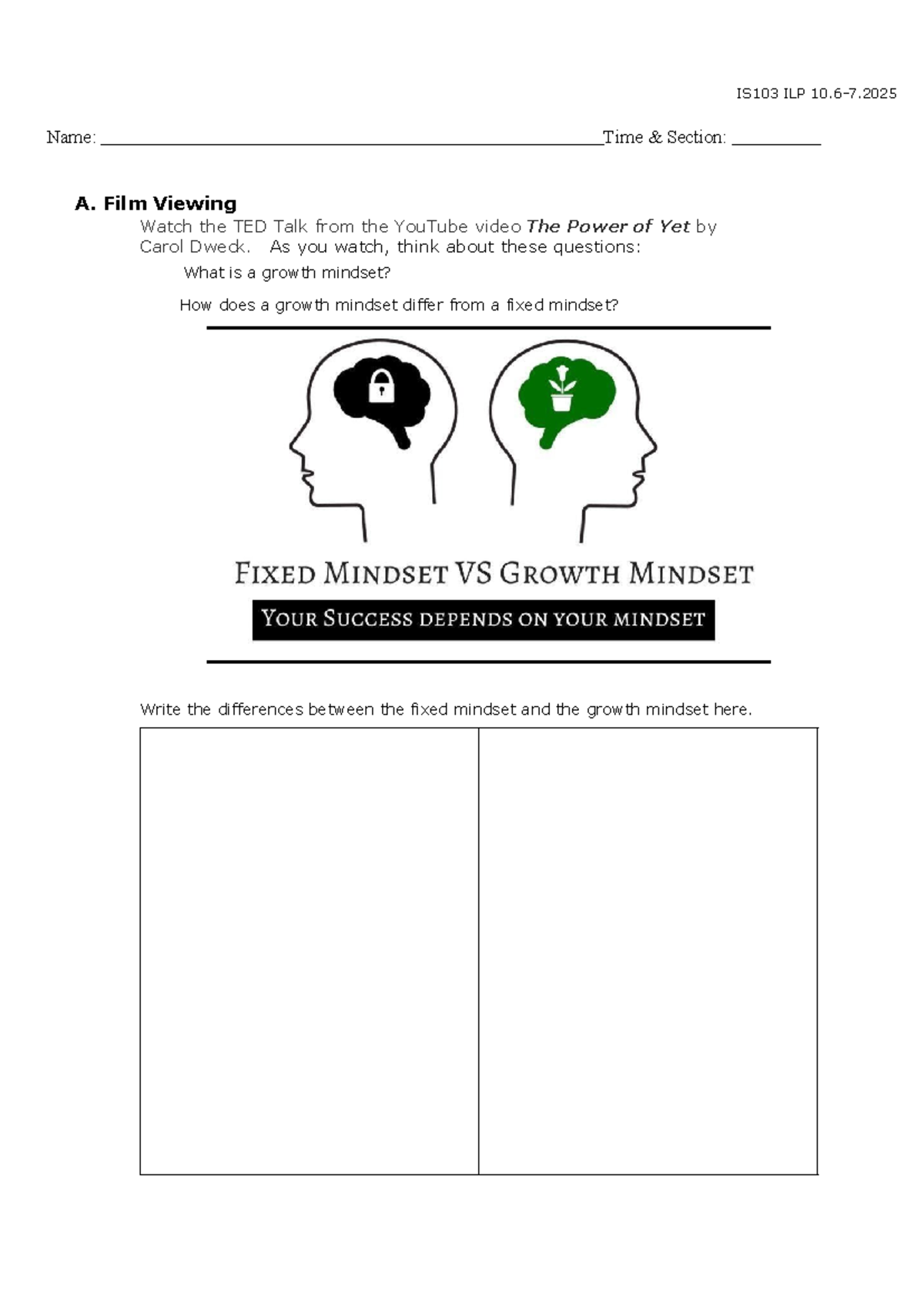 ILP Oct67 IS103 - Summary Notes on Growth vs. Fixed Mindset - Studocu