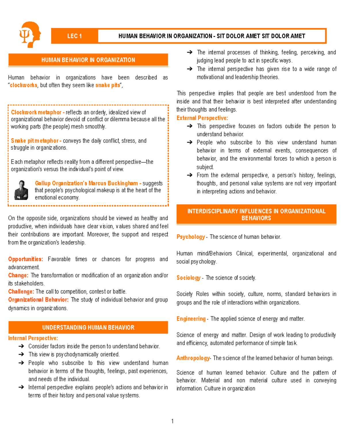 HBO-LEC 1: Understanding Human Behavior in Organizations - Studocu