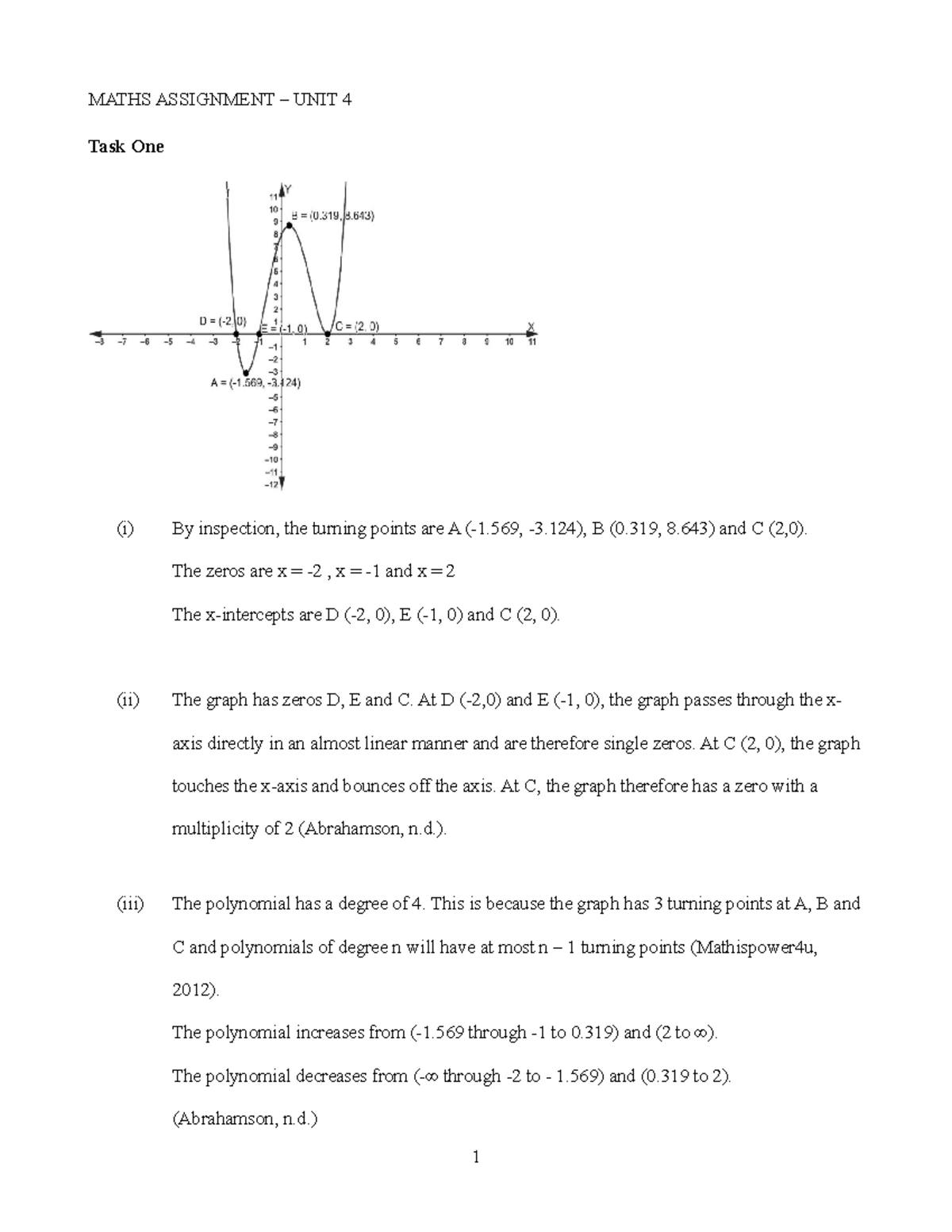 Maths Assignment - UNIT 4: Polynomial Analysis and Functions - Studocu