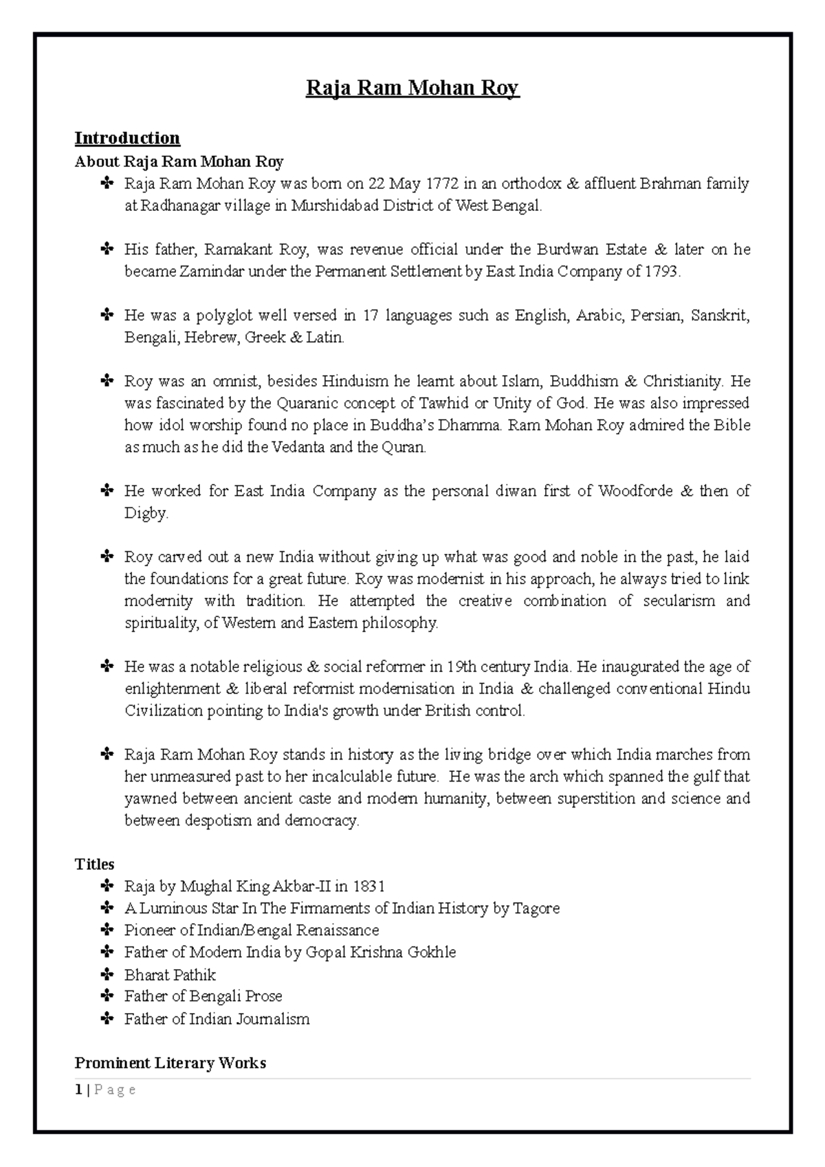 Raja Ram Mohan Roy: Insights on Reform & Modernization - ASSIGNMENT ...